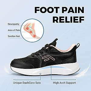 FitVille Womens Walking Shoes Lightweight Running Shoes Breathable Slip On Tennis Shoes for Plantar Fasciitis Pain Relief (Black with Bubblegum Pink,7 Medium)