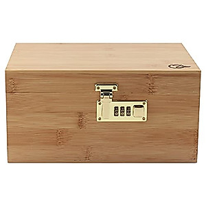 OZCHIN Large Bamboo Box with Combination Lock Decorative box for Home Locking Storage Bamboo Box with Glass Jar (L)