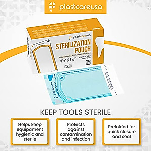 200 3.5 X 5.25 Self Sterilization Pouches for Dental Offices, Autoclave Sterilizer Bags Pouch for Dentist Tools, for Cleaning Tools, 200 Pouches Per Box, 1 Box of Paper Blue Film…