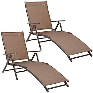 NATURAL EXPRESSIONS Outdoor Chaise Lounge Chairs Set of 2, Aluminum Patio Lounger Pool Furniture Adjustable Folding Recliner Chair for Beach, Backyard,Lawn,Poolside, 300 lbs