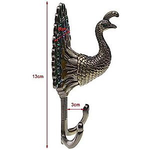 2pcs Peacock Metal Double Hanger Hook Double Head Wall-Mounted Coat Towel Hanger Hook - Bronze