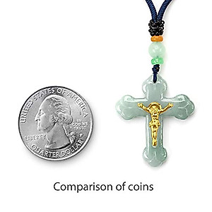 Jade Cross Jesus Necklace Pendant Inlaid with 22K Gold Good Luck Charm Jade Jewelry (Green Cross)