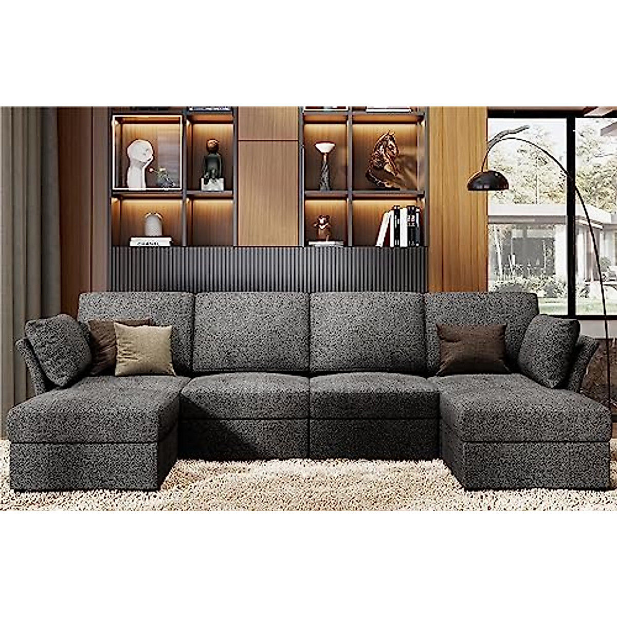 AMERLIFE Sectional Sofa, Modular Sectional Couch with Ottomans- 6 Seat Sofa Couch for Living Room, Convertible U Shaped Couch with Chaise, Oversize W107 xD54 xH37 Dark Grey