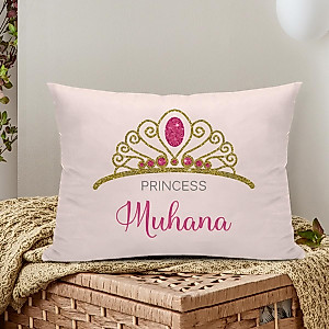 Personalized Princess Crown Pillowcase with Names Custom Text Printed Fun Bedroom Decor Pillow Cover for Children Girls Boys Men Women
