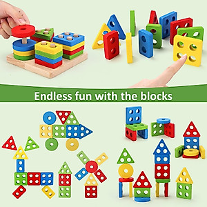 Qizebaby Montessori Toys for 2 Year Old Boys Girls, 6PCS Kids Wooden Toys, Baby Boy Toys 3-6 Year Old, Preschool Educational Learning Toy for Kids Ages 3 4 5 6+, Birthday Gifts