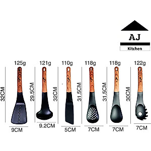 AJ Kitchen Utensils, Utensils Set, Cooking Utensils Set, Kitchen Utensils Set, 7-Pieces Nylon Utensil Sets with Rotating Stand, Non-Stick Cooking Utensils Set, Italian Design.