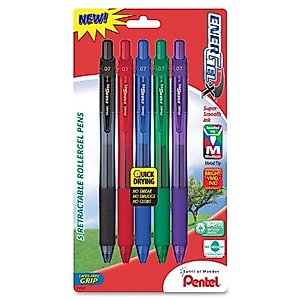 Pentel EnerGel-X Retractable Liquid Gel Pen 0.7mm, Metal Tip, Medium, Assorted Ink (BL107BP5M)