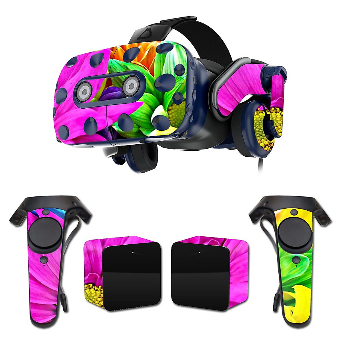 MightySkins Skin Compatible with HTC Vive Pro VR Headset - Colorful Flowers | Protective, Durable, and Unique Vinyl Decal wrap Cover | Easy to Apply, Remove, and Change Styles | Made in The USA