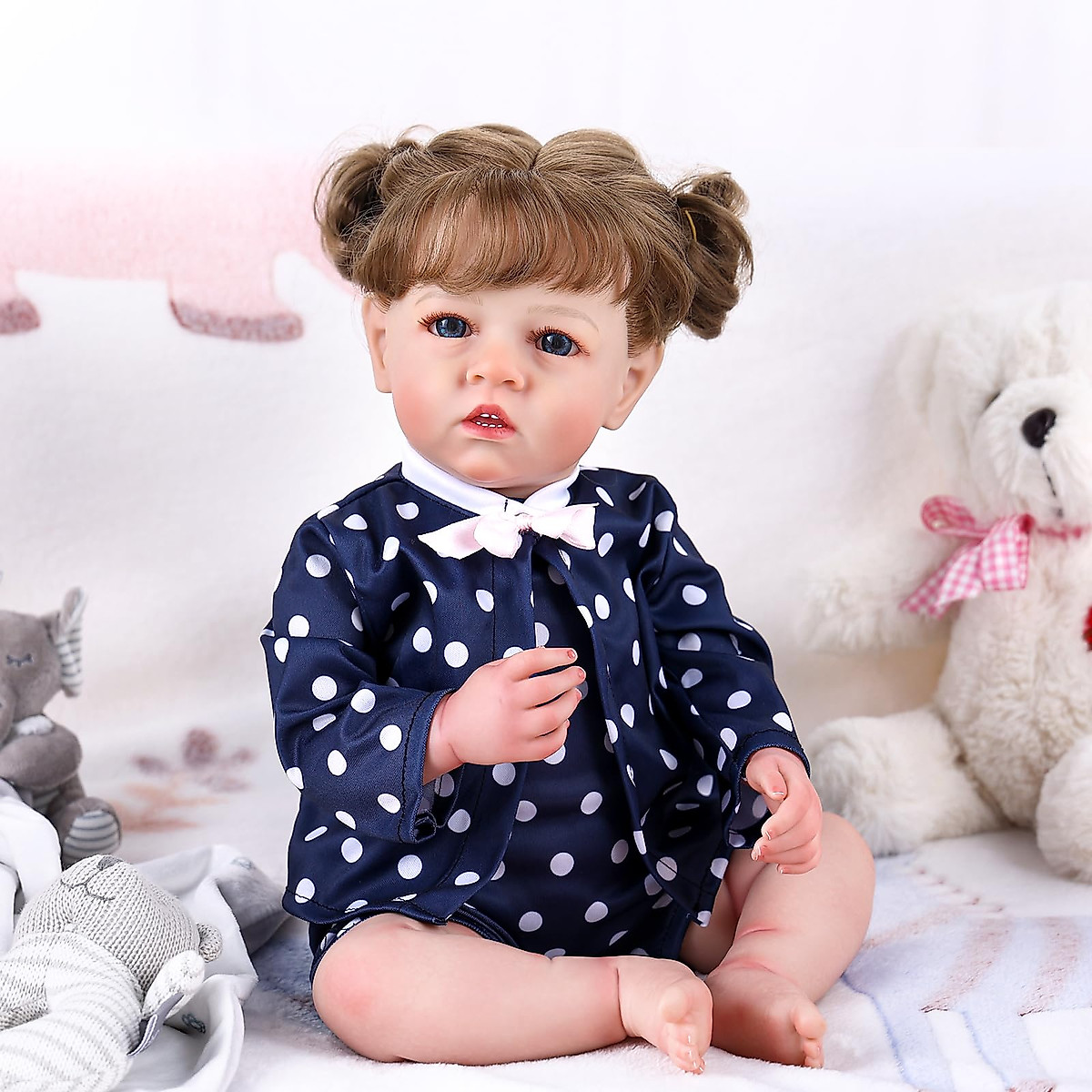 BABESIDE Lifelike Reborn Baby Dolls - 18-Inch Velvety-Smooth Skin Realistic-Newborn Baby Dolls Blue Eyes Girl Handmade Real Life Toddler Dolls with Toy Accessories Gift Set for Kids Age 3+
