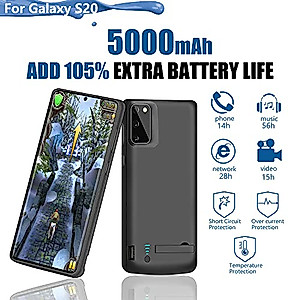 RUNSY Battery Case for Samsung Galaxy S20 5G, 5000mAh Rechargeable Extended Battery Charging Charger Case, Add 105% Extra Juice, NOT Compatible with Galaxy S20 FE (6.2 inch)