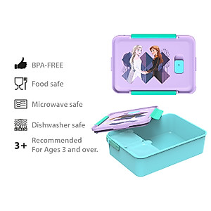 Zak Designs Disney Frozen 2 Reusable Plastic Bento Box with Leak-Proof Seal, Carrying Handle, Microwave Steam Vent, and Individual Containers for Kids' Packed Lunch (3 PCs Set, Anna & Elsa)