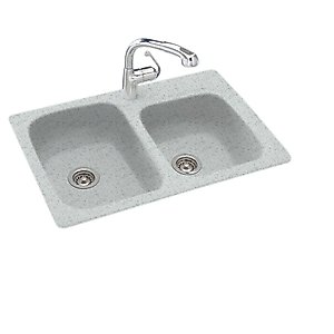 Swanstone KS03322DB.053 Solid Surface 1-Hole Dual Mount Double-Bowl Kitchen Sink, 33-in L X 22-in H X 9-in H, Tahiti Gray