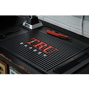 TRU BARBER Organizer Mat 18" X 13” (BLACK) Flexible PVC Station Mat, Salon Barbershop work station pads, Beauty salon tools, Counter mat for clippers, anti slip