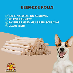 Brazilian Pet Natural Treats Rawhide Rolls Dog Chews Bones 6.5" (18 Count) for Pups and Small Dogs