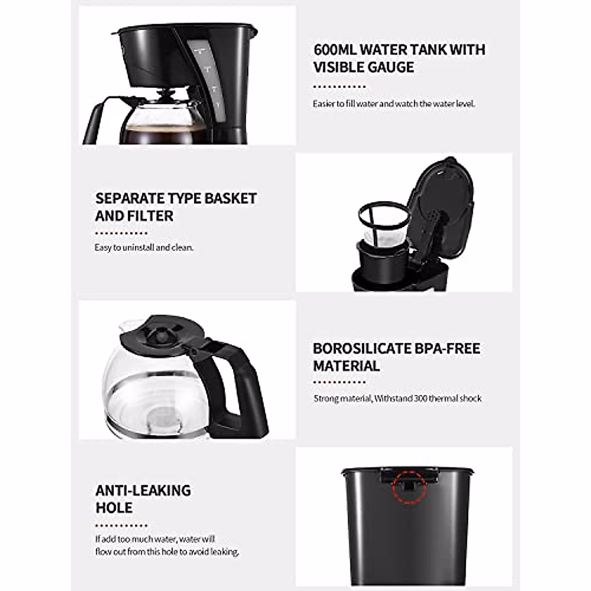 Gevi 4 Cups Small Coffee Maker, Compact Coffee Machine with Reusable Filter, Warming Plate and Coffee Pot for Home and Office