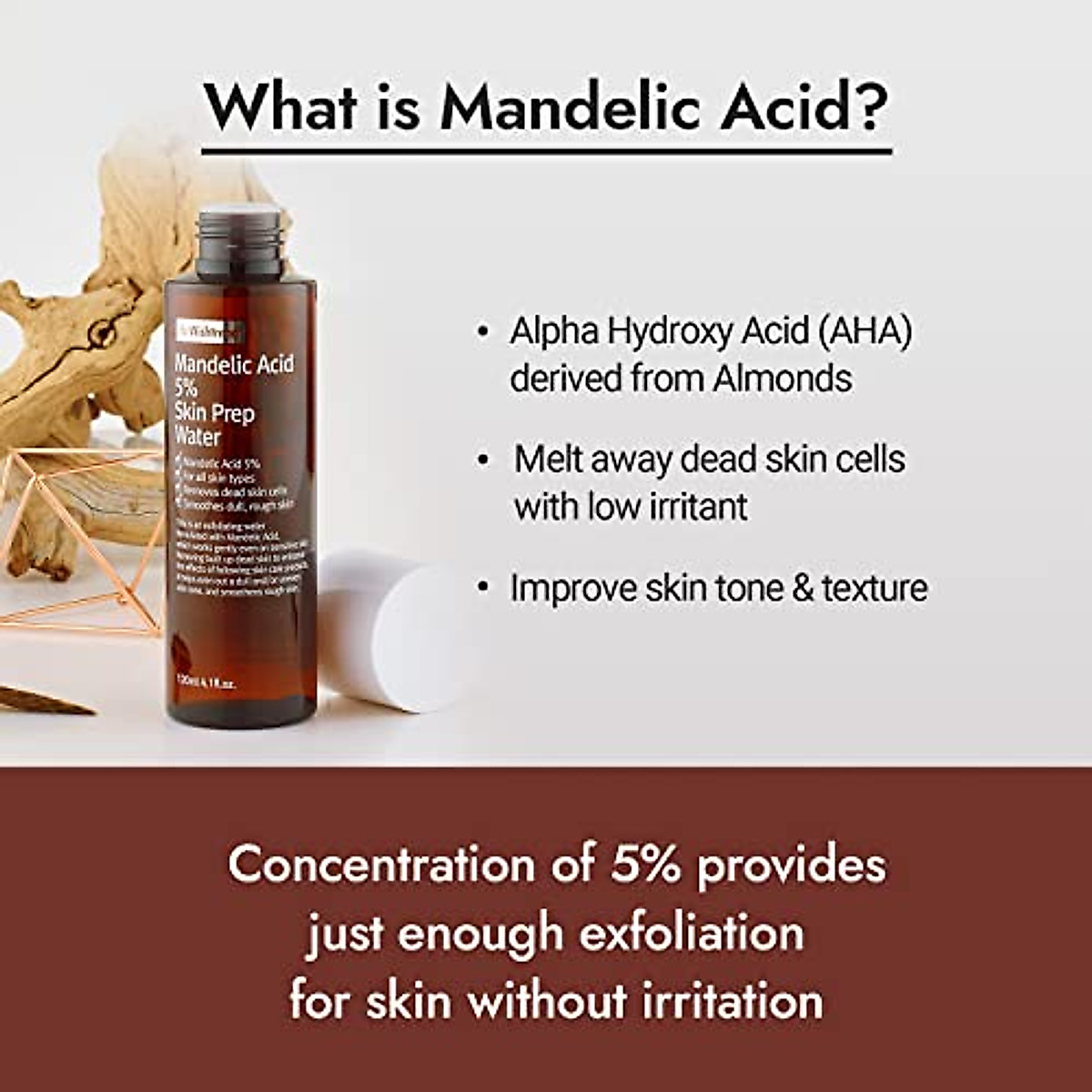 [BY WISHTREND] Mandelic acid 5% Skin prep water, Gentle skin exfoliator for face, Aha Bha toner, Essence, Ideal for sensitive skin | Helping clogged pores and pigmentation (4.1 Fl Oz (Pack of 1))