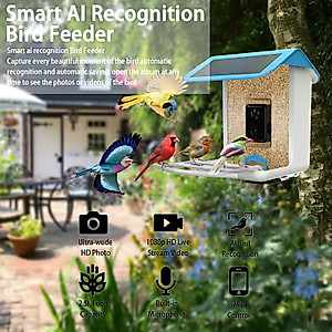 Bird Feeder with Camera,Bird Feeder with Camera Wireless Outdoor,Smart Bird Feeder with Camera,Video Bird Feeder Camera with Solar Camera Bird Feeders for Outside Camera Bird Feeder