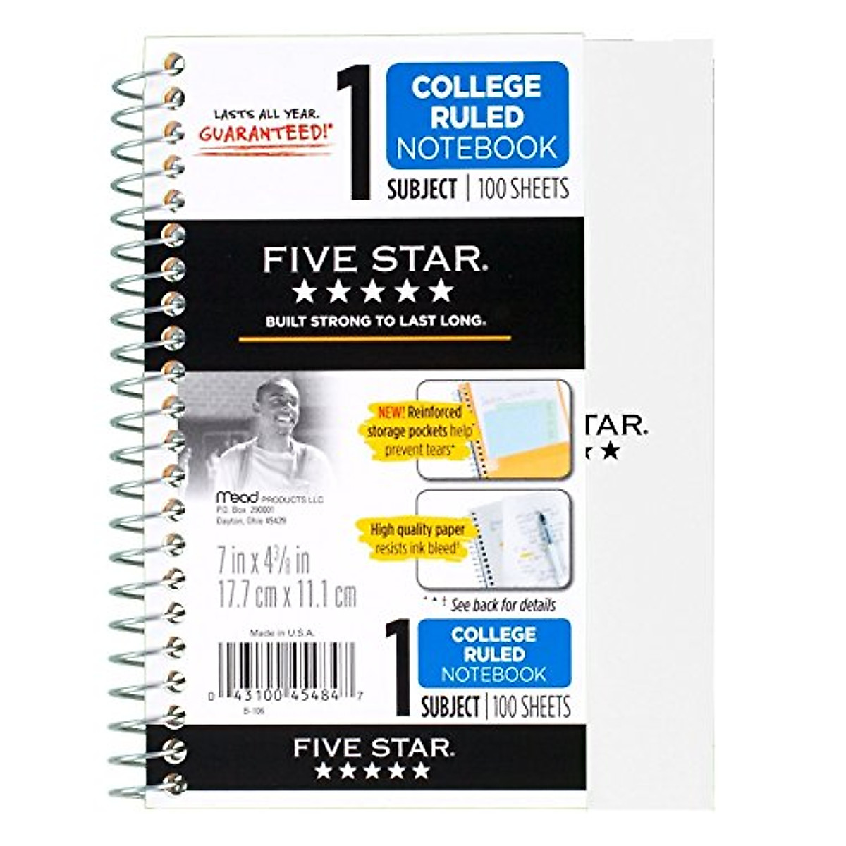 Five Star Personal Spiral Notebook, 7" x 4 3/8", 100 Sheets, College Rule, Assorted colors, 12 Pack