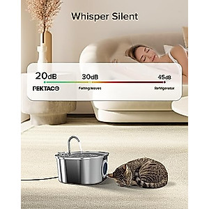 PEKTACO Cat Water Fountain, Pet Water Fountain for Cats/Dogs Inside, Stainless Steel Cat Drinking Fountains with Water Level Window(3.2L/108oz)