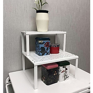 1 Pcs White Countertop Organizer,Cupboard Stand Spice Rack,Foldable Shelf Organizer 12.5x11",Steel Plate Insert & Pull-Out Organizers Stack with Screws for Cups Jars Bowl Spice Racks Kitchen Bathroom