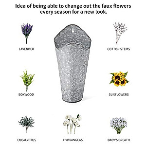 Dahey 2 Pack Galvanized Metal Wall Planter with Artificial Eucalyptus Farmhouse Decor Hanging Wall Vase Planters Flowers Holder for Country Rustic Home Wall Decor,Silver