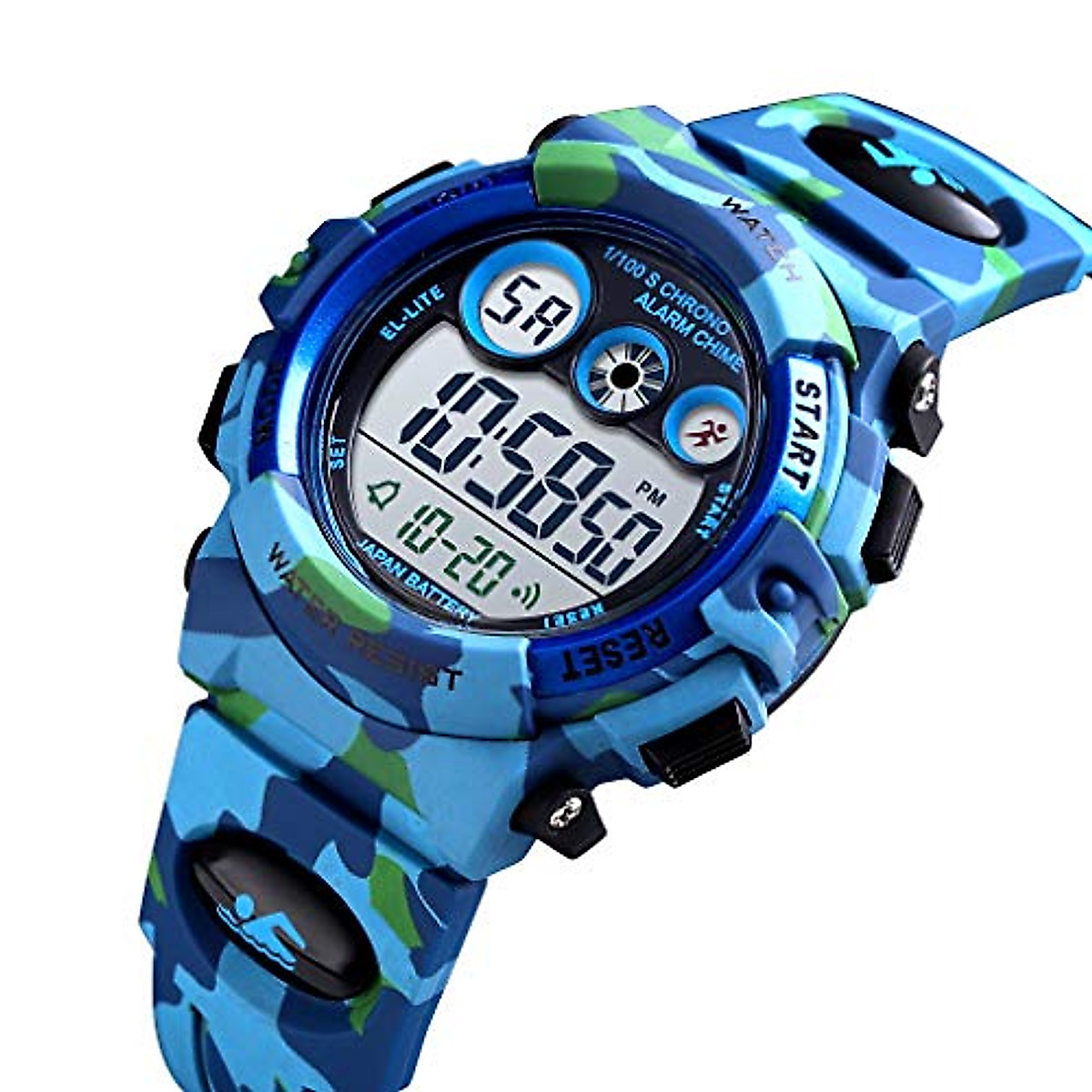 Tonnier Watch Kids Sports Watch Multi Function Digital Watches Colorful LED Display Waterproof Wristwatches for Children with PU Band Blue