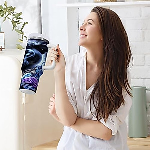 RPLIFE Mystic Panther Purple Rose Travel Coffee Tumbler, Stainless Steel Tumbler, Drinking Cups with Lids and Straws