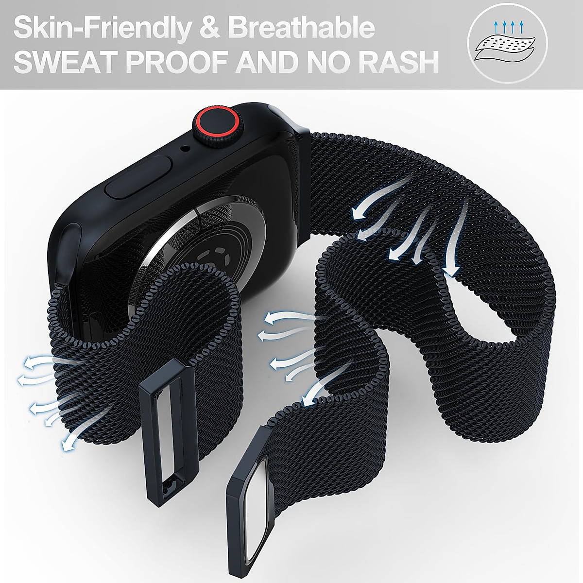 EPULY Compatible with Apple Watch Band 44mm 45mm 46mm(Series 10) 49mm,Stainless Steel Mesh Loop Magnetic Clasp for iWatch Ultra Series 9 8 SE 7 6 5 4 Women Men -49/46/45/44mm Midnight