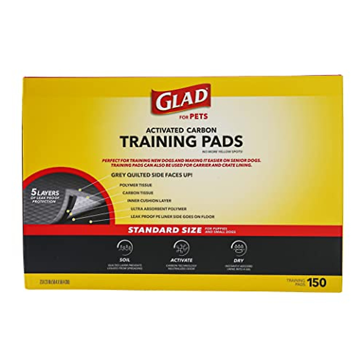 Glad for Pets Black Charcoal Puppy Pads | Puppy Potty Training Pads That ABSORB & NEUTRALIZE Urine Instantly | New & Improved Quality Puppy Pee Pads, 150 count