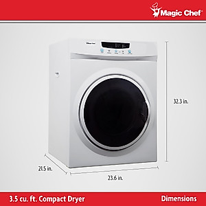 Magic Chef Compact Laundry Dryer Machine, Portable Dryer for Small Spaces, 3.5 Cubic Feet, White