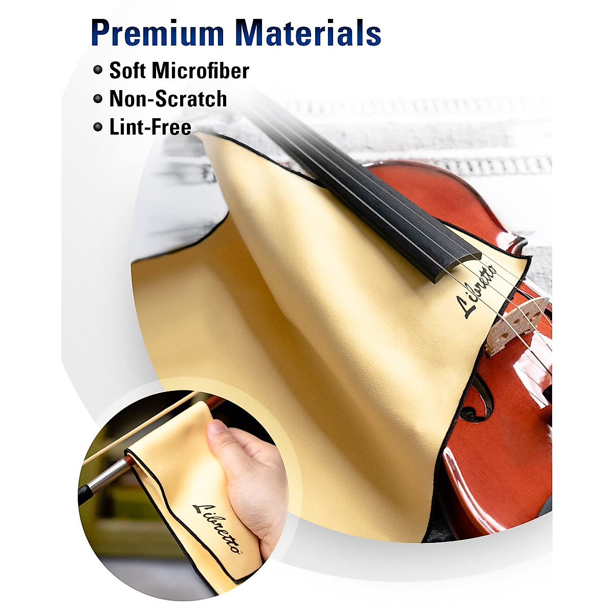 Libretto Microfiber Polish Cloth for Musical Instrument, 3 Sizes in 1 Pack, Violin and Cello Cleaning Product, Yellow, Lint-Free, Super Soft, Gift, for Piano, Guitar, Trumpet, Saxophone, Laptop.