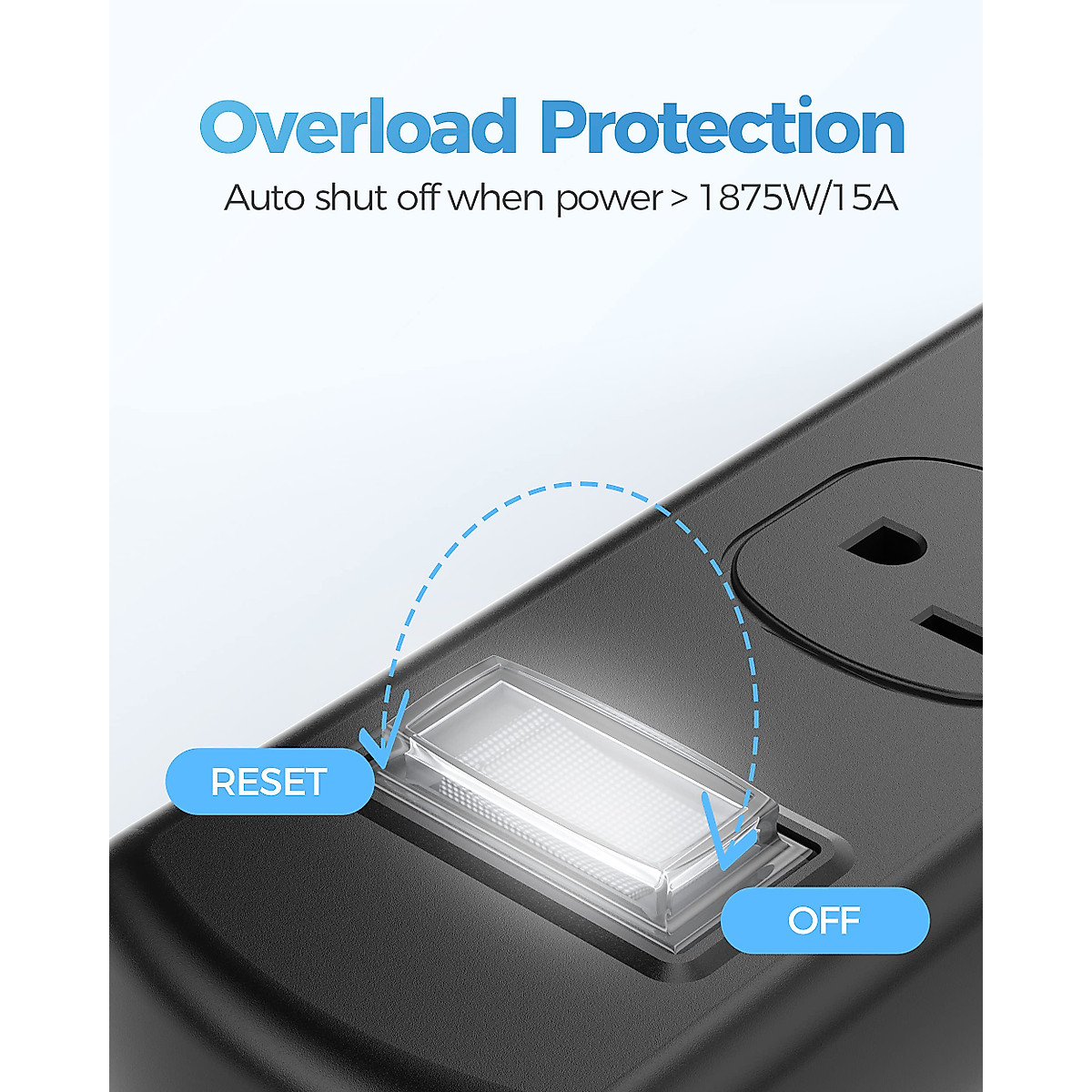 Outdoor Power Strip Weatherproof, 6 FT Extension Cord, Waterproof Surge Protector with 3 Wide Outlets, 1875W Overload Protection, Shockproof Outlet Extender for Kitchen Patio Christmas Lights, Black