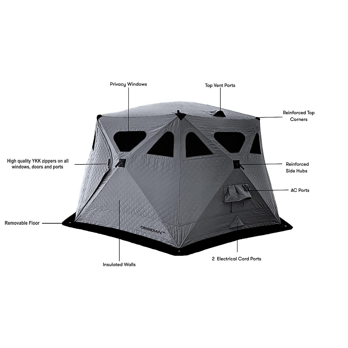 RDS Gear - Obsidian - Heavy Duty 4 Season Camping Shelter, 6-8 Person Capacity, Instant Pop-Up Tent, Insulated and A/C Ready, Removable Floor for Easy Cleaning or Ice Fishing