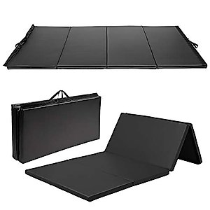 GYMAX Gymnastics Mat, 8' x 4' x 2" Thick Exercise Mat with Waterproof Detachable Cover, Non-Slip Bottom & Carry Handles, Folding Tumbling Mat for Yoga Cheerleading Aerobics Home Gym Fitness (Black)