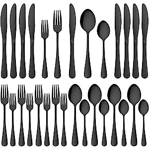 20 Pieces Black Silverware Set, AIKWI Stainless Steel Cutlery Flatware Set, Kitchen Tableware Utensils Set with Knife Spoon Fork, Dishwasher Safe & Mirror Polished- Ideal for Home Party Wedding
