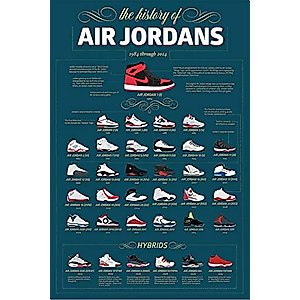 Buyartforless The History of Air Jordans 1984 through 2014 Info-Graphic 36x24 Basketball Sports Art Print Poster, green, white, red, black for Study Room