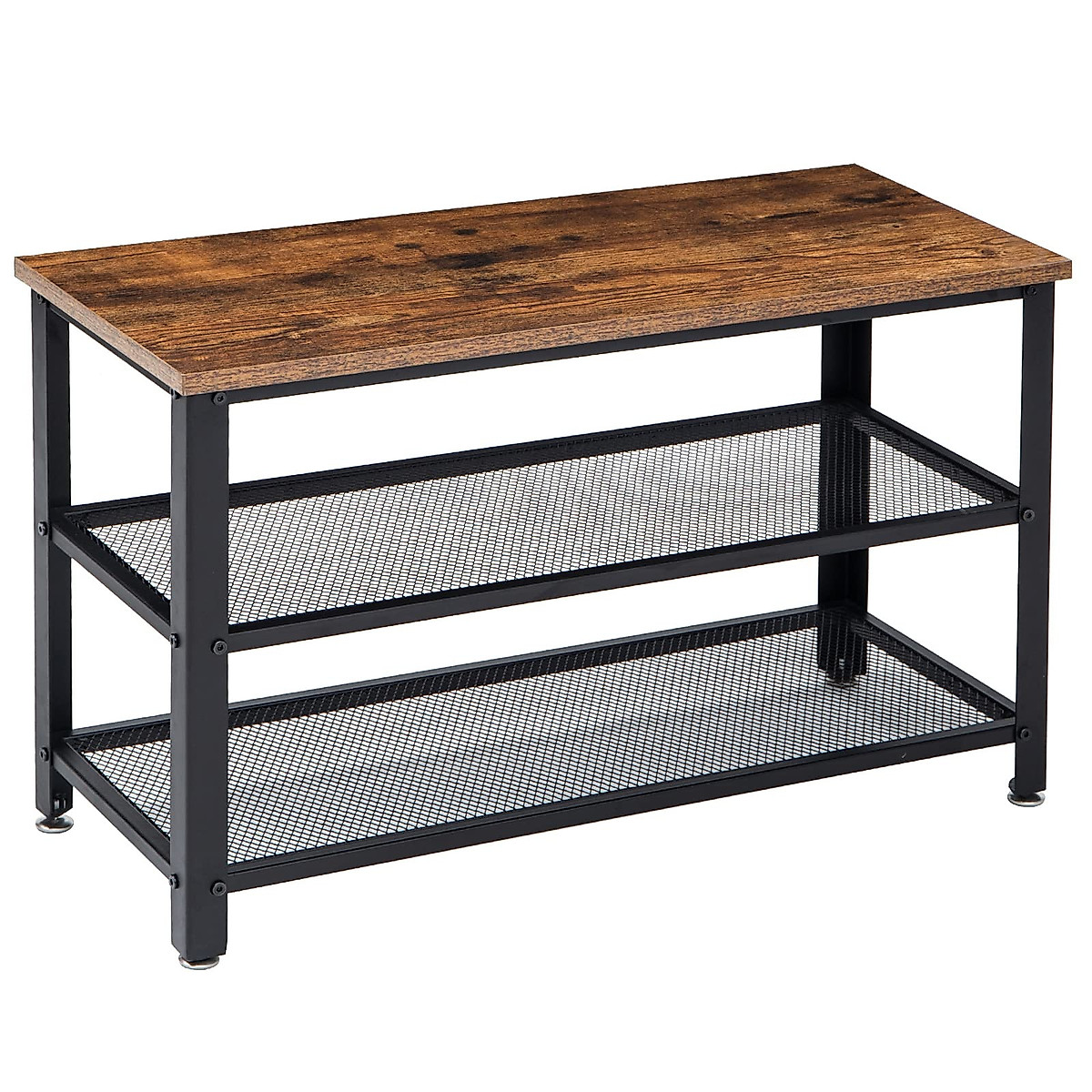 IBUYKE Industrial Shoe Rack, Shoe Bench, for 6-8 Pairs, 3-Tier Storage Organiser with Seat and Shelf, for Entryway, Living Room, Hallway, Steel Frame, Accent Furniture, TMJ004H