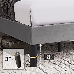 VECELO Twin Bed Frame with Upholstered Headboard, Platform Mattress Foundation with Strong Wooden Slats Support, No Boxing Spring Needed, Easy Assembly, Grey