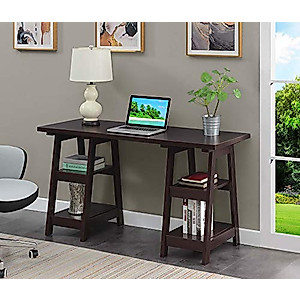 Convenience Concepts Designs2Go Double Trestle Desk with Shelves, Espresso