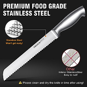 Walfos Bread Knife with Sheath, Serrated Bread Knife with Upgraded Stainless Steel, Ultra-Sharp, 8-Inch Blade, Bread Slice Knife for Slicing Homemade Bread, Bagels, Cake