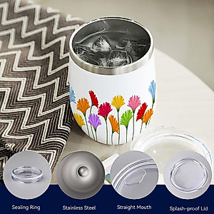 silichee 12 Oz Stainless Steel Insulated Tumblers with Lid Horizontal Background with Colorful Gerbera Flowers Insulated Tumblers Vacuum Coffee Mugs for Hot and Cold Drinks,Wine,Coffee