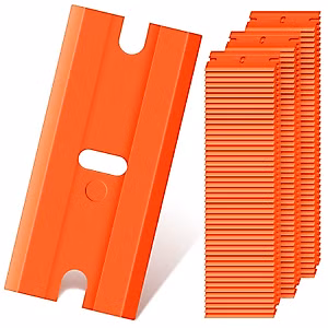 300 Pieces Plastic Razors Blades Plastic Blades Blade Double Edged Knife, Plastic Razor Blade Scraper with a Tip Slot Edge Blades for Removing Decals, Stickers, Clean Glass (Orange)