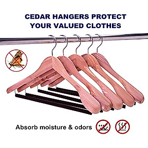Amber Home 5 Pack American Red Cedar Wood Coat, Suit Hangers with Extra Wide Shoulder, Wooden Jacket Clothes Hanger Smooth Deluxe Aromatic Natural Cedar with Non Slip Velvet Pant Bar