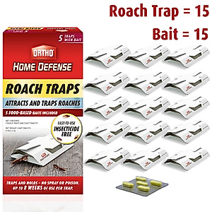 Ortho Home Defense Roach Trap with Bait Tablets, Cockroach Killer, Baited Glue Traps, Roach Traps, High Catch Rate, Roach Killer Indoor Infestation for Homes & More, 15 Traps (3 Pack)…