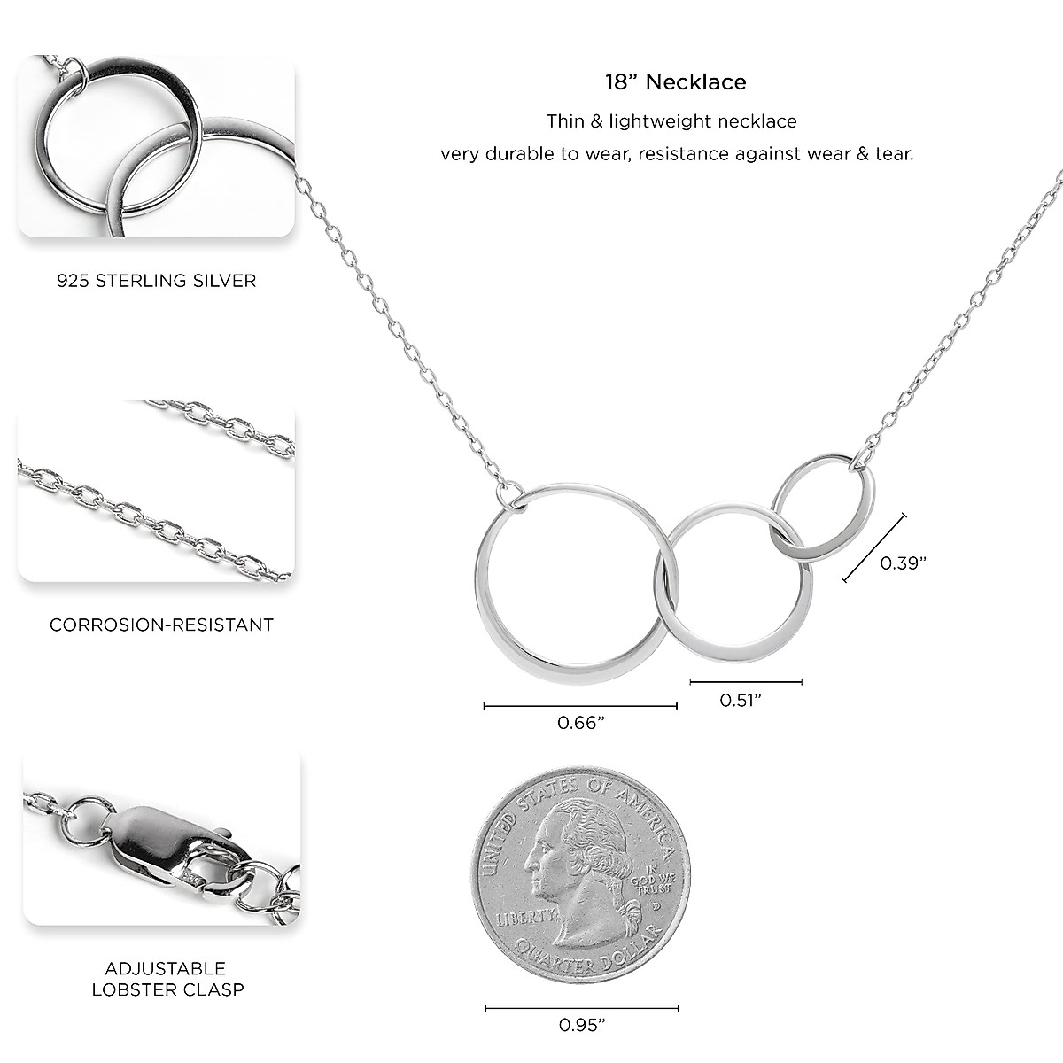 Suavell 3 Generations Necklace. Sterling Silver Grandmother Mother Daughter Jewelry, Nana Necklace, Granddaughter Necklace, Mothers Day Gifts for Grandma, Three Circle Necklace From Grandchildren