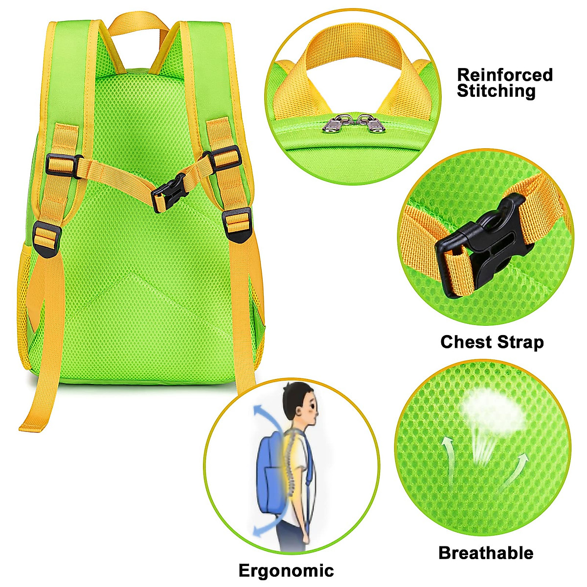 BTOOP Toddler Backpack Boys Cute Kids School Backpack Preschool Kindergarten Bookbags Nursery Daycare Toddler Bags, Tractor-fluorescent Green