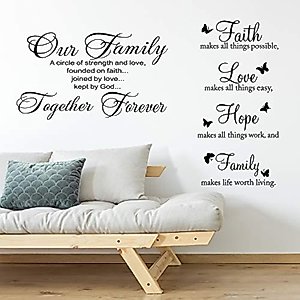 2 Sheets Bible Verse Wall Decals Wall Stickers Faith Hope Love Family Inspirational Wall Stickers Bible Verse Scripture Motivational Sayings Sticker for Home Classroom Living Room Wall Decor(Classic)