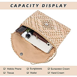 KUANG! Womens Straw Clutch Purse Handbag Shoulder Clutch Envelope Wallet Beach Straw Purse for Ladies (Khaki)