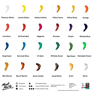 Mont Marte Acrylic Paint Set 24 Colours 36ml, Perfect for Canvas, Wood, Fabric, Leather, Cardboard, Paper, MDF and Crafts