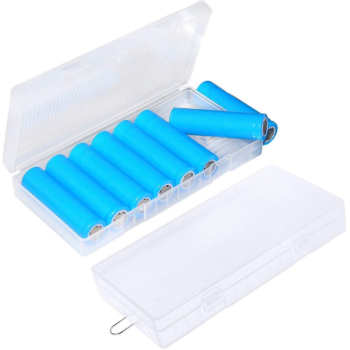 Onwon 2 Pack 8 Cell 18650 Plastic Battery Storage Case with Hook Holder Waterproof Transparent Clear Hard Plastic Battery Box Organizer for 8 x 18650 Size Batteries